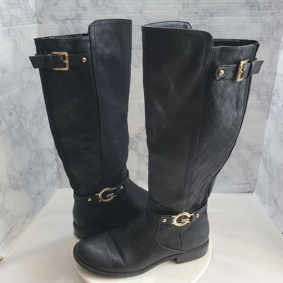 Guess | Shoes | Guess Hinnder Riding Boots Womens 9 Black Quilted Vegan ...